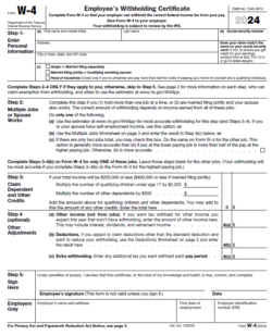 원천징수액 (Income Tax Withholding)을 작성하는 Form W-4 가 무엇인가요